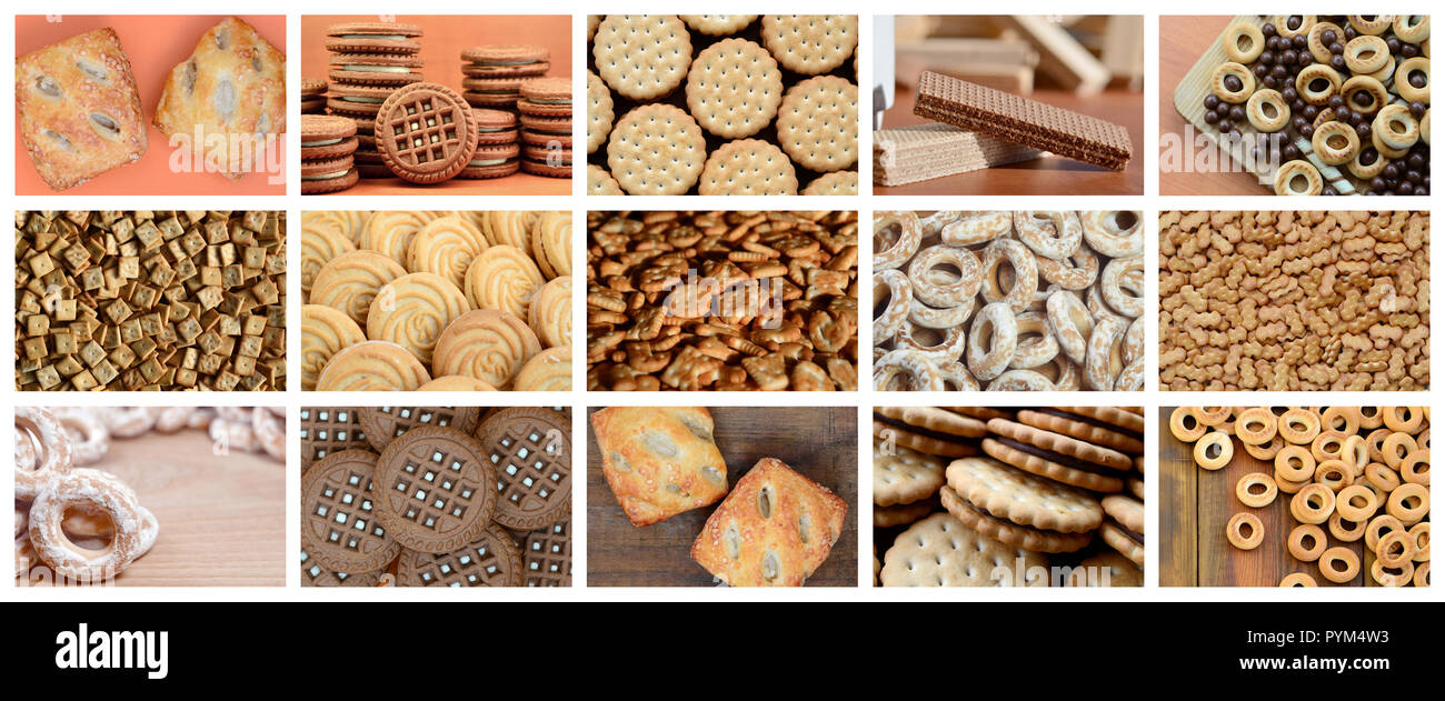 A collage of many pictures with various sweets close-up. A set of ...