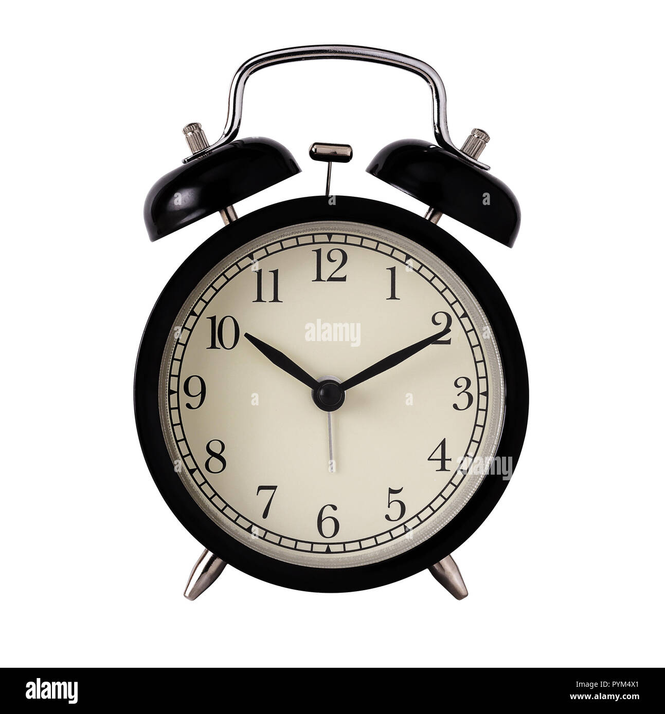 Isolate black retro alarm clock on white background Stock Photo - Alamy