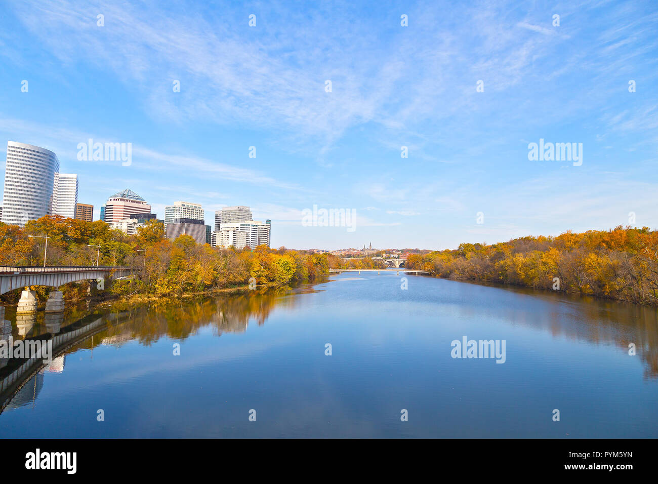 Landscape of US capital city in autumn. A view on Georgetown and ...
