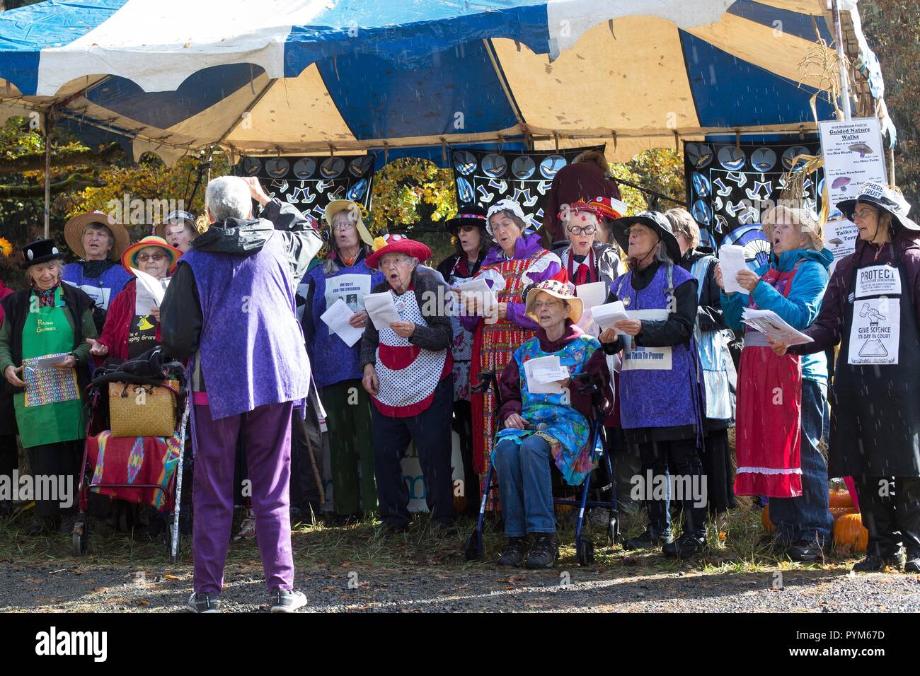 The Raging Grannies activist organization performing at the Mushroom ...