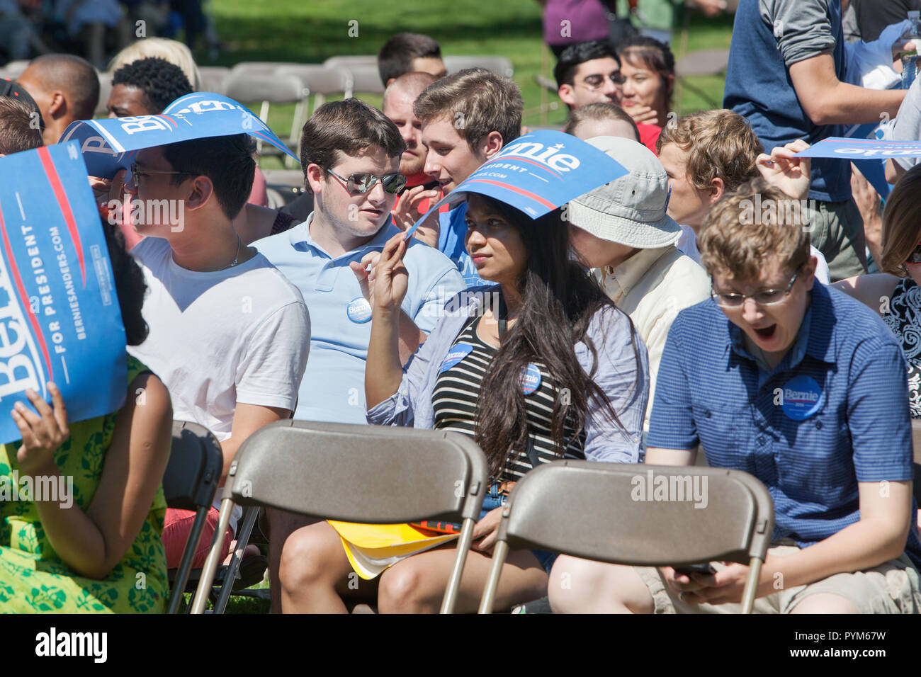 Senator Bernie Sanders holding a campaign rally in Grinnell, Iowa for ...