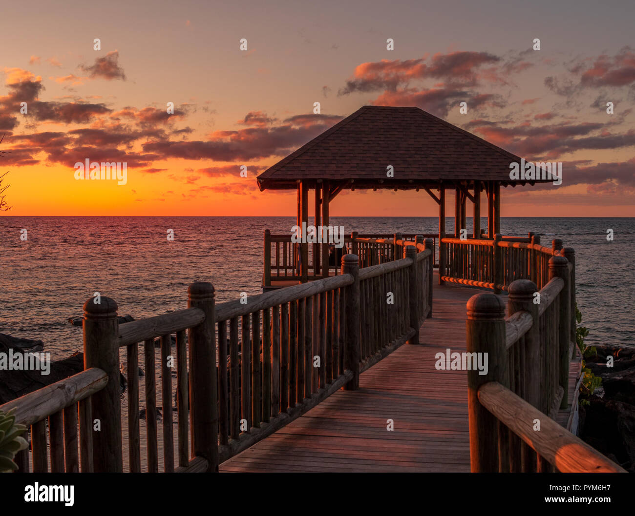 Balaclava, Mauritius - Sunset over the wooden deck at the Westin Turtle ...