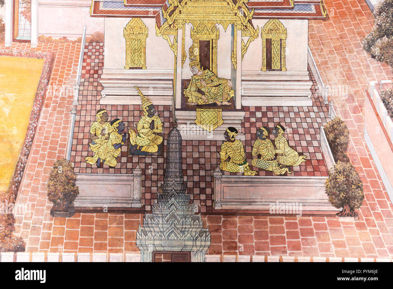 Traditional Thai painting (Art wall) of Ramayana story in the grand ...