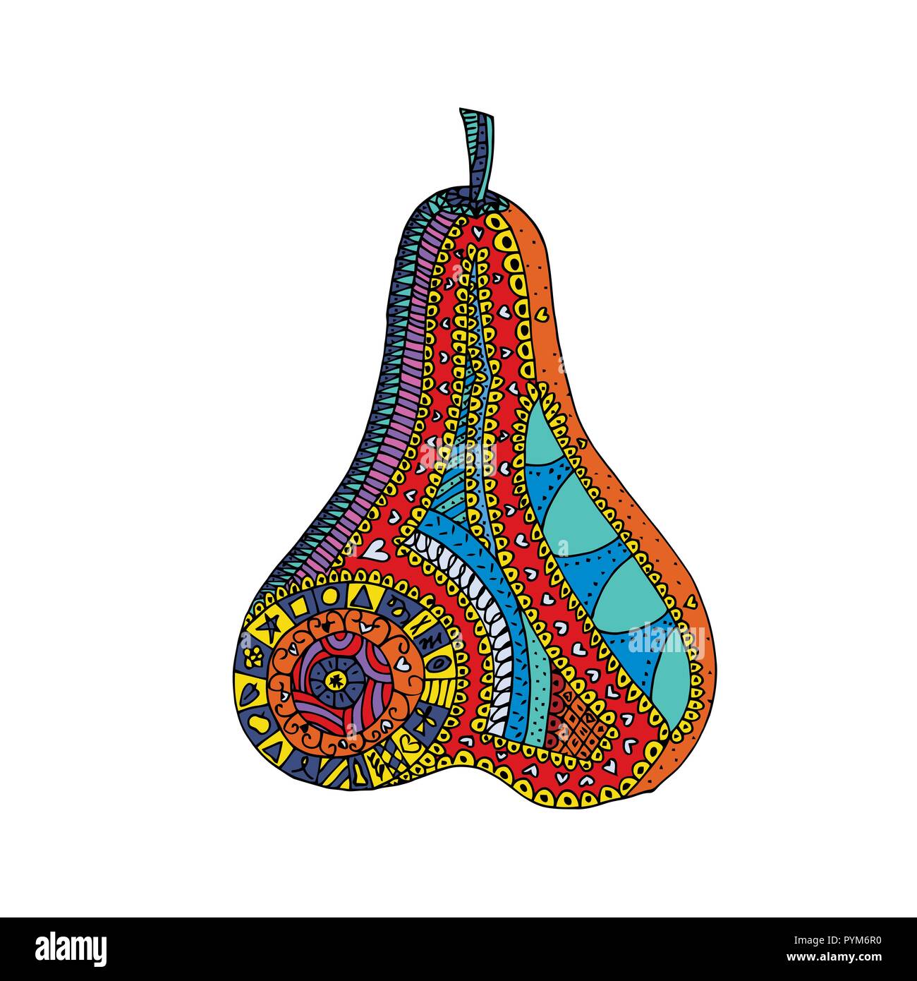 Pear tangle pattern. Doodle fruit vector illustration. Coloring book ...