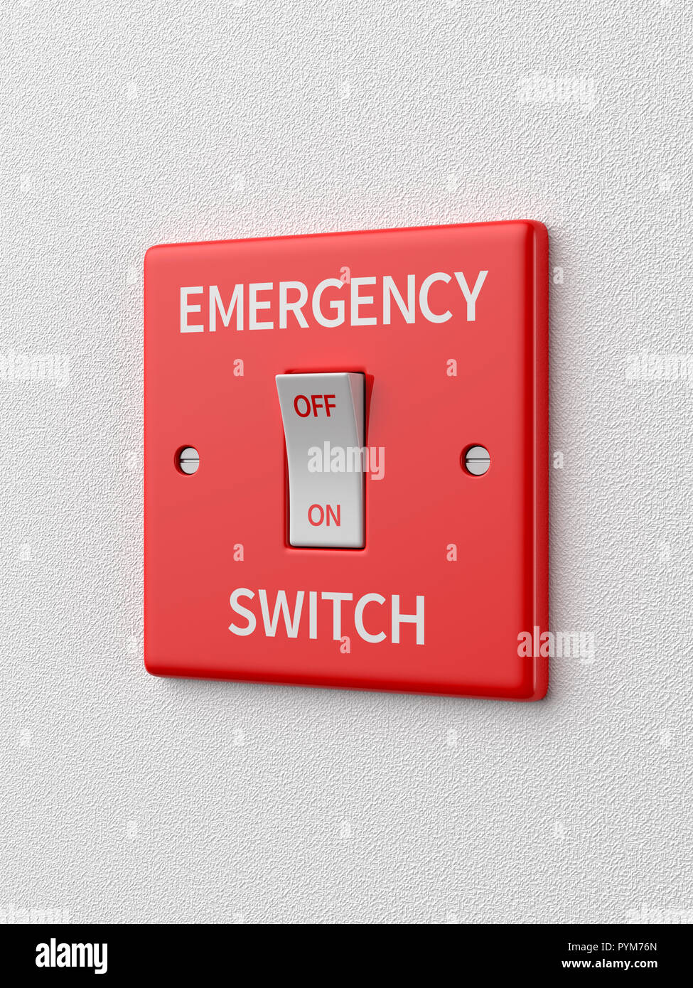 3d rendered angled view of a single red and white emergency switch with ...