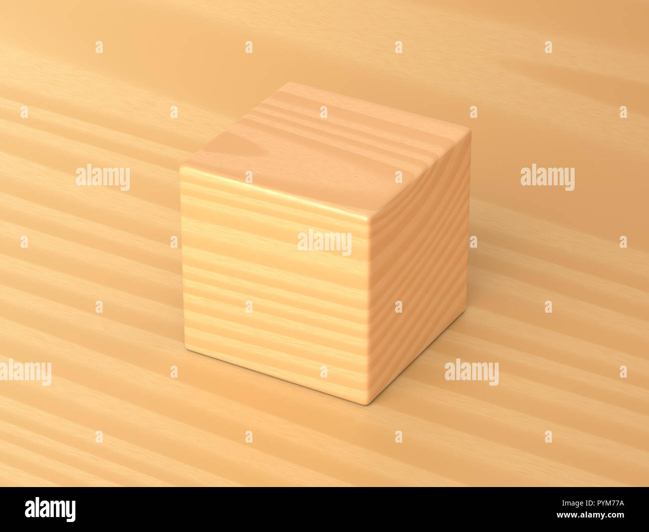 3d rendered angled view of a single plain wooden toy block on a light ...