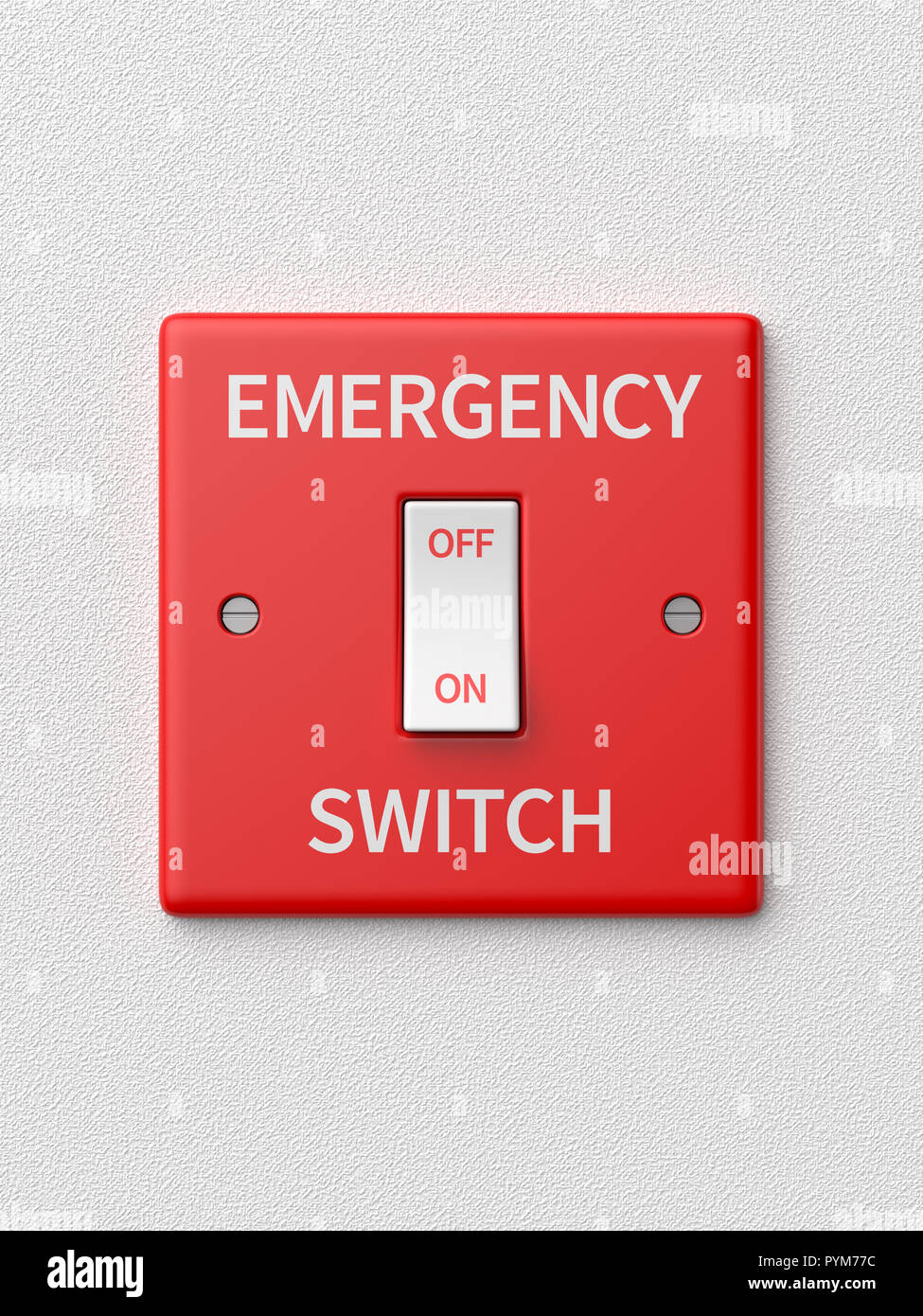 3d rendered front view of a single red and white emergency switch with ...