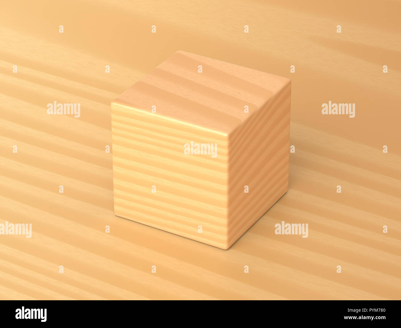3d rendered angled view of a single plain wooden toy block on a light ...