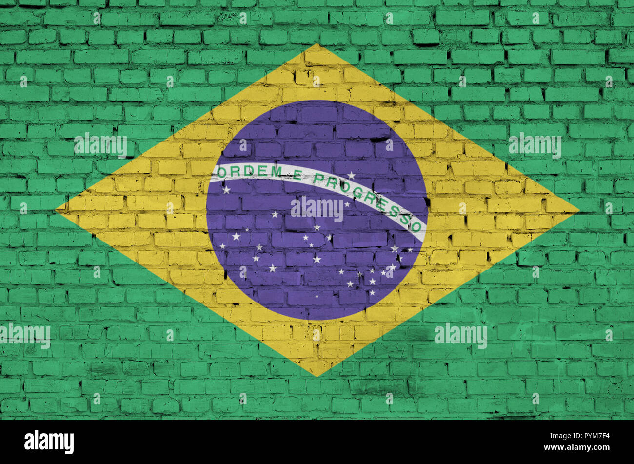 Brazil flag is painted onto an old brick wall Stock Photo - Alamy
