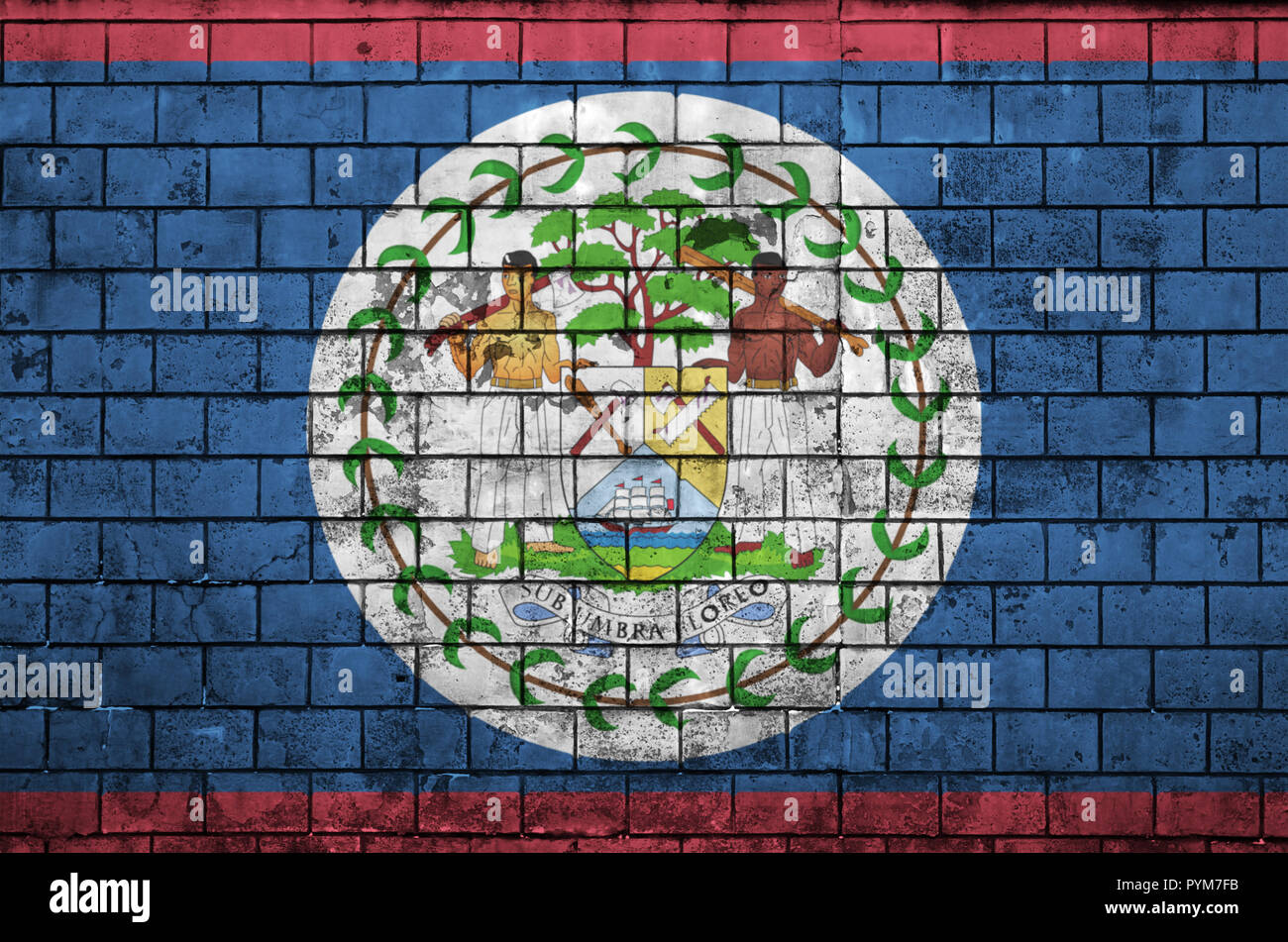 Belize flag is painted onto an old brick wall Stock Photo - Alamy