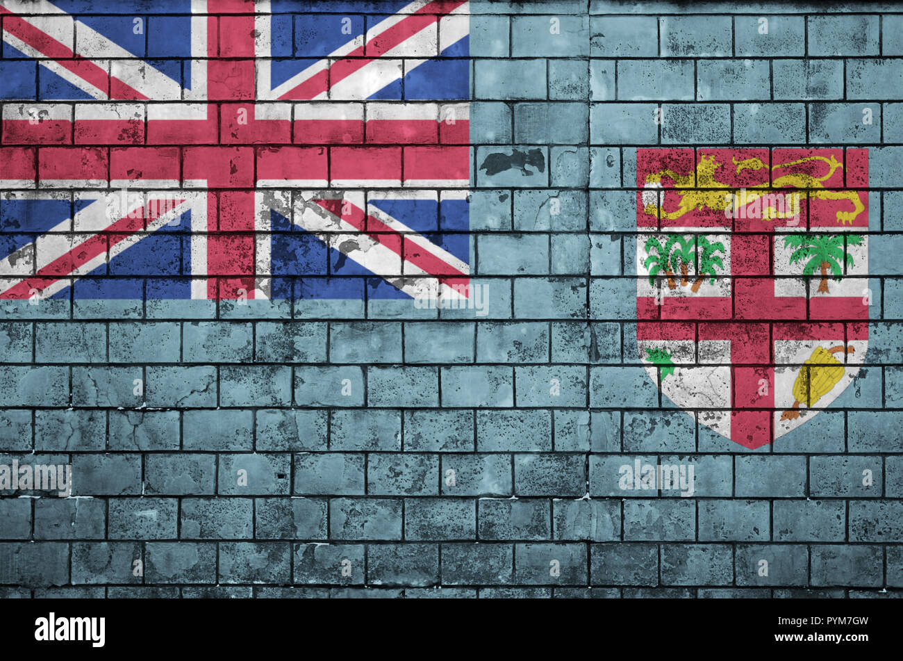 Fiji flag is painted onto an old brick wall Stock Photo - Alamy