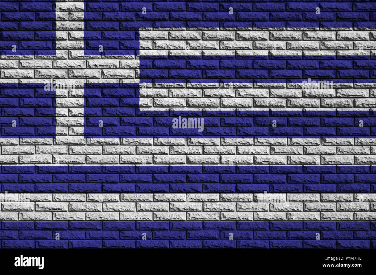 Greece flag is painted onto an old brick wall Stock Photo - Alamy
