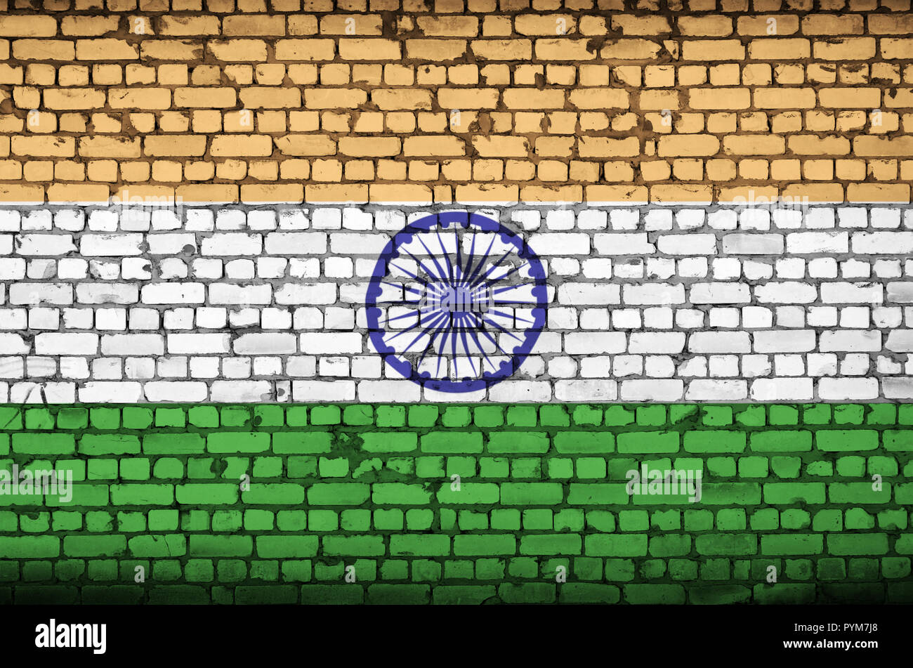 India flag is painted onto an old brick wall Stock Photo - Alamy