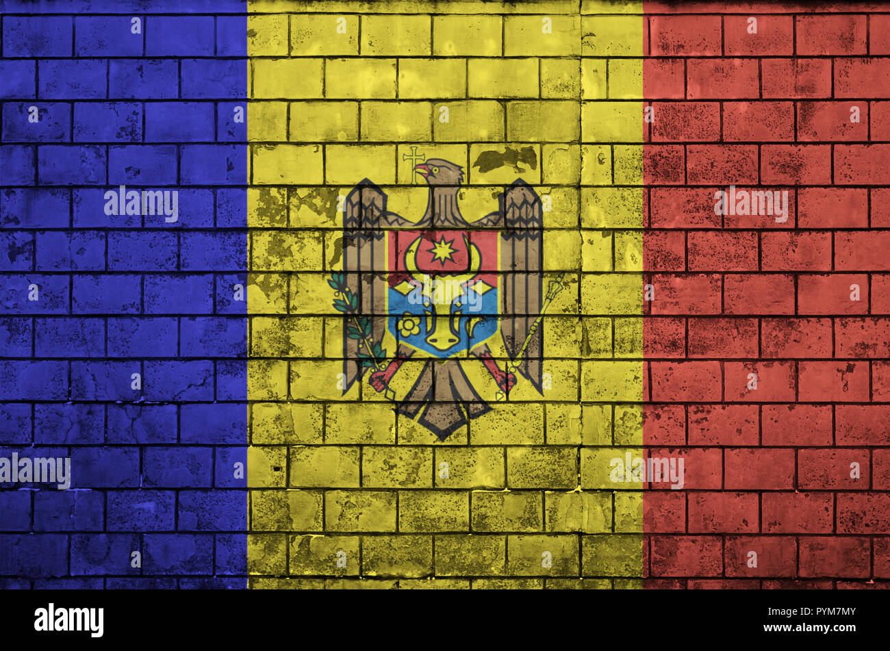 Moldova flag is painted onto an old brick wall Stock Photo - Alamy
