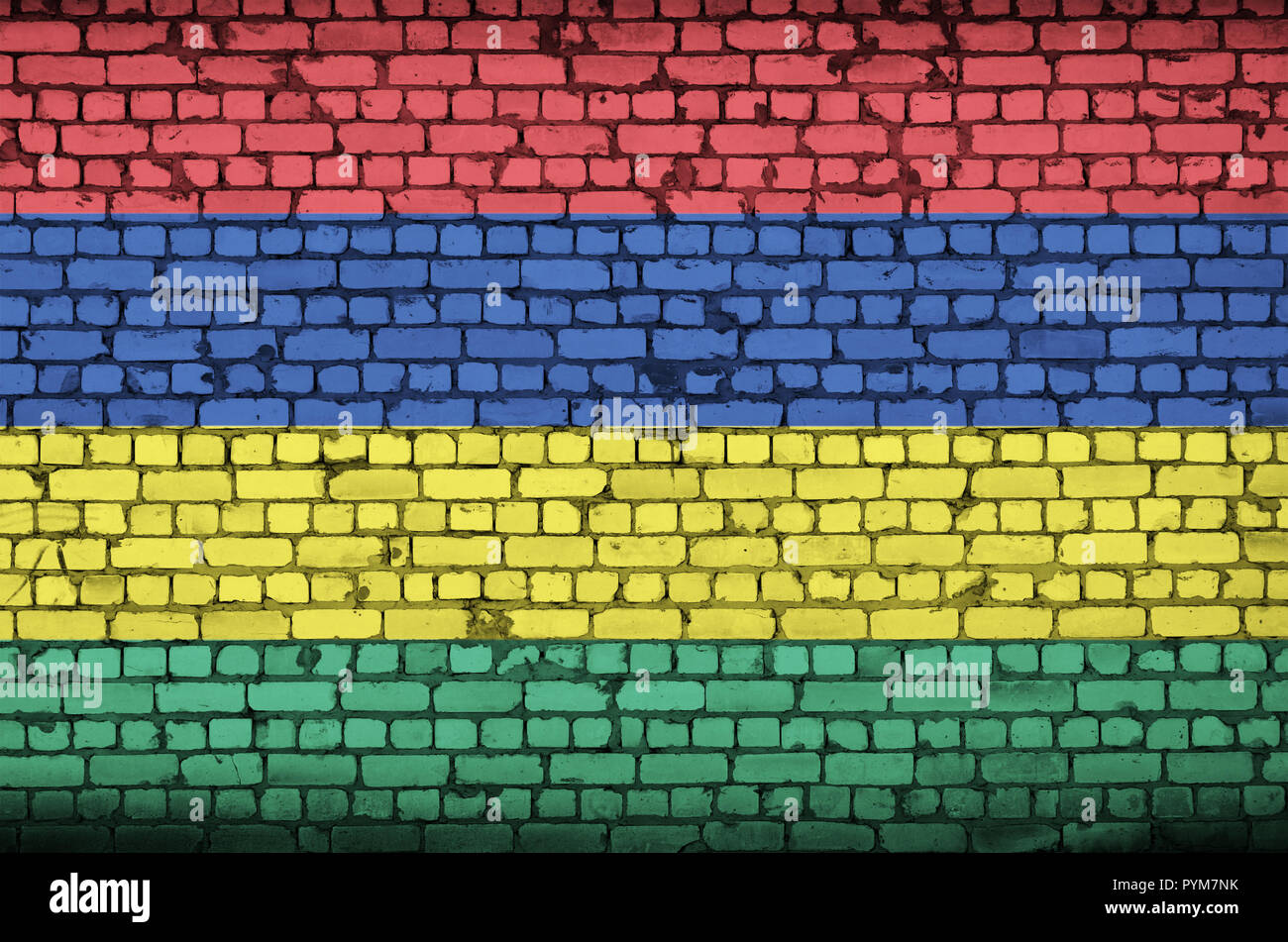 Mauritius flag is painted onto an old brick wall Stock Photo - Alamy