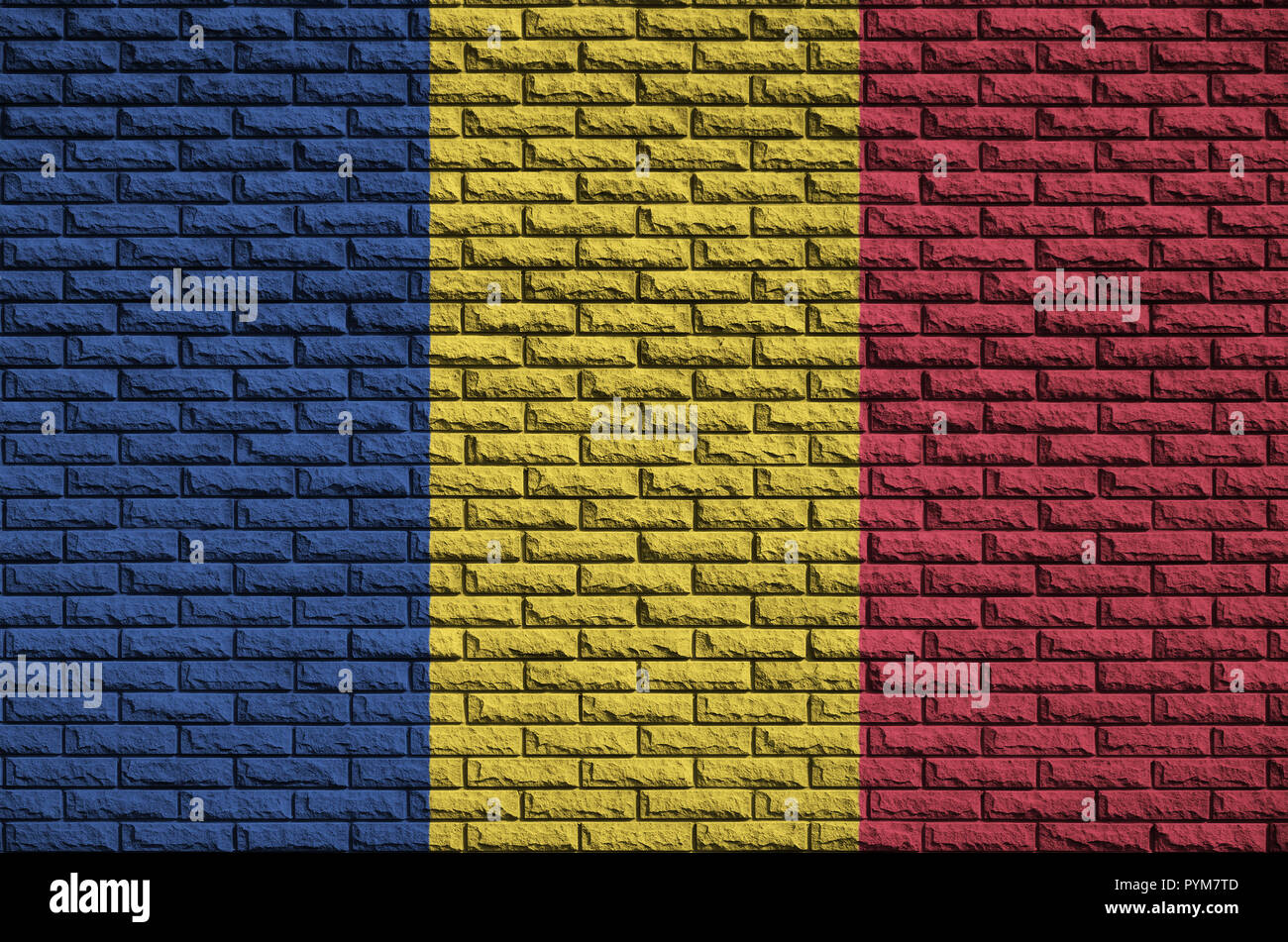 Romania flag is painted onto an old brick wall Stock Photo - Alamy