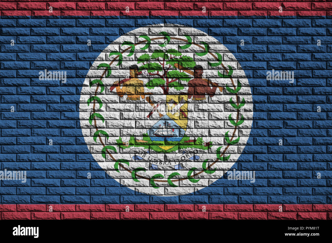Belize flag is painted onto an old brick wall Stock Photo - Alamy
