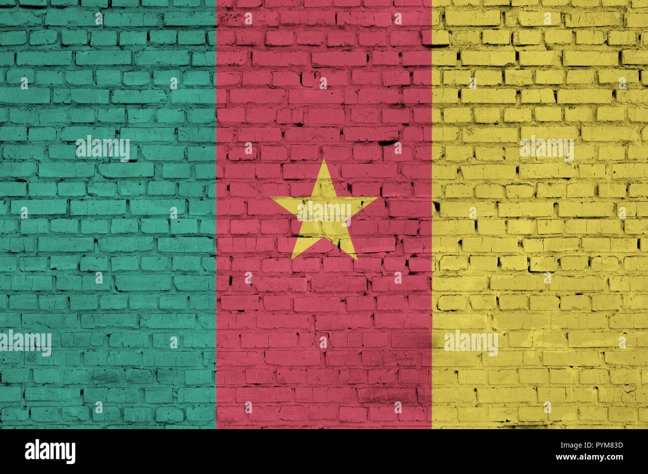Cameroon flag is painted onto an old brick wall Stock Photo - Alamy