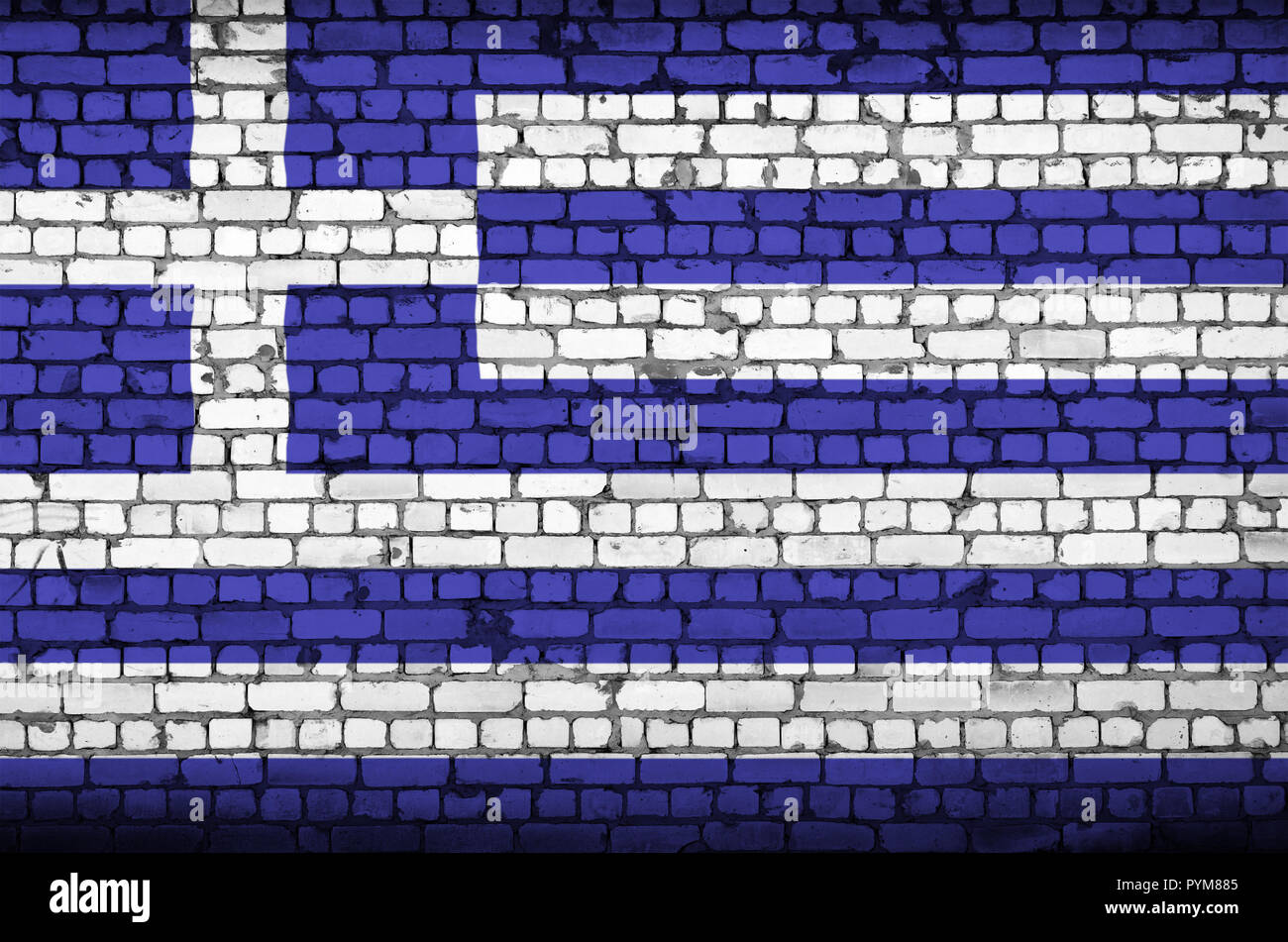 Greece flag is painted onto an old brick wall Stock Photo - Alamy
