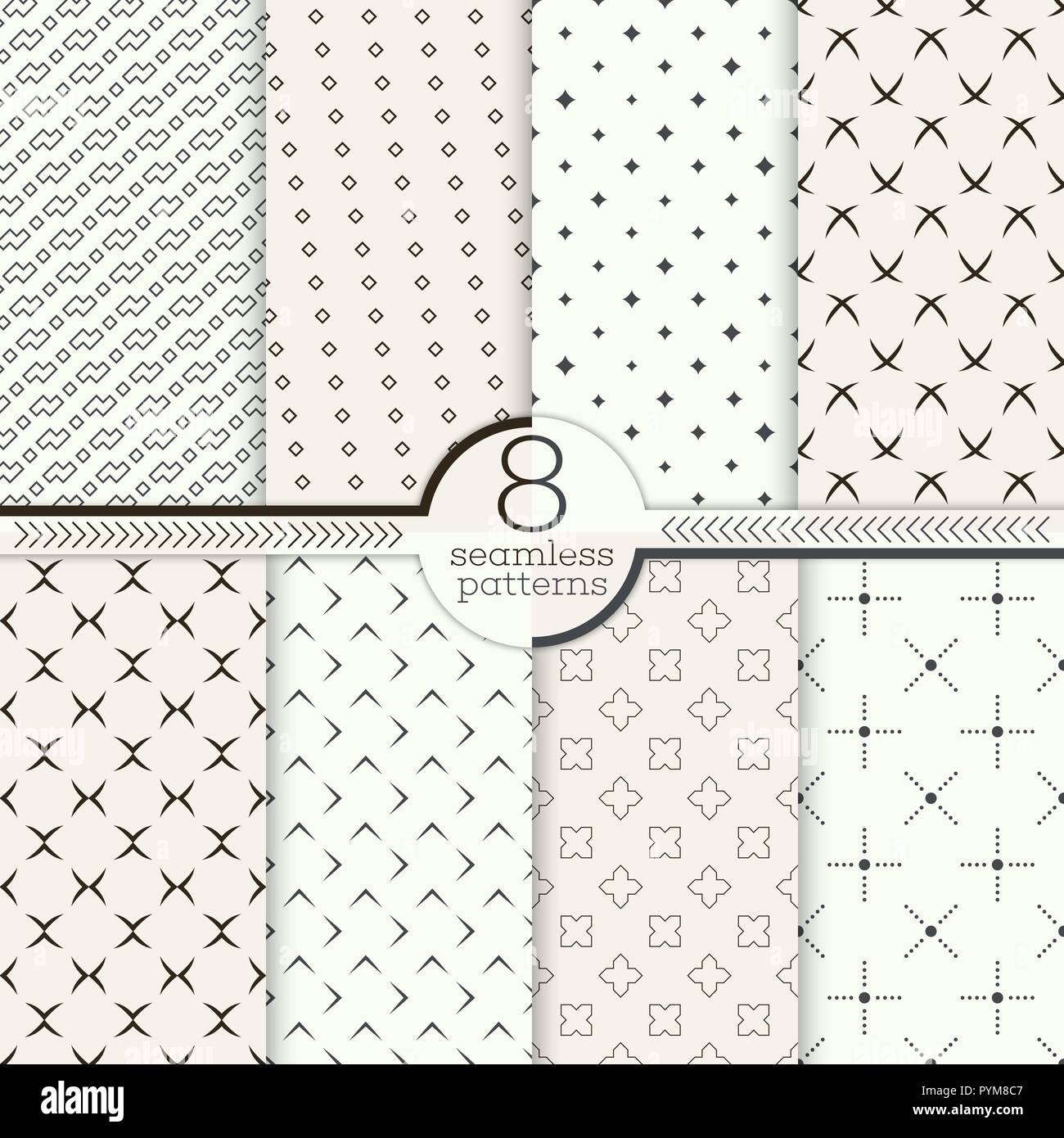 Set of eight seamless patterns. Modern stylish textures. Regularly ...