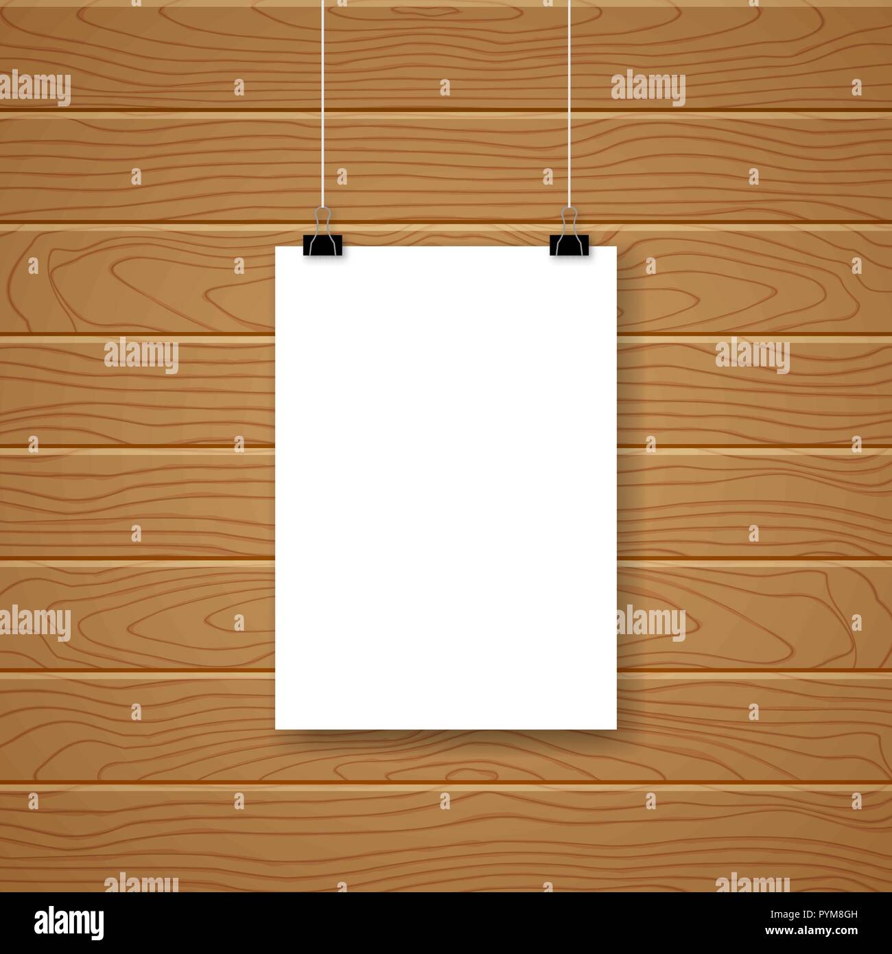 White vertical empty sheet of paper against in the form of a wooden ...