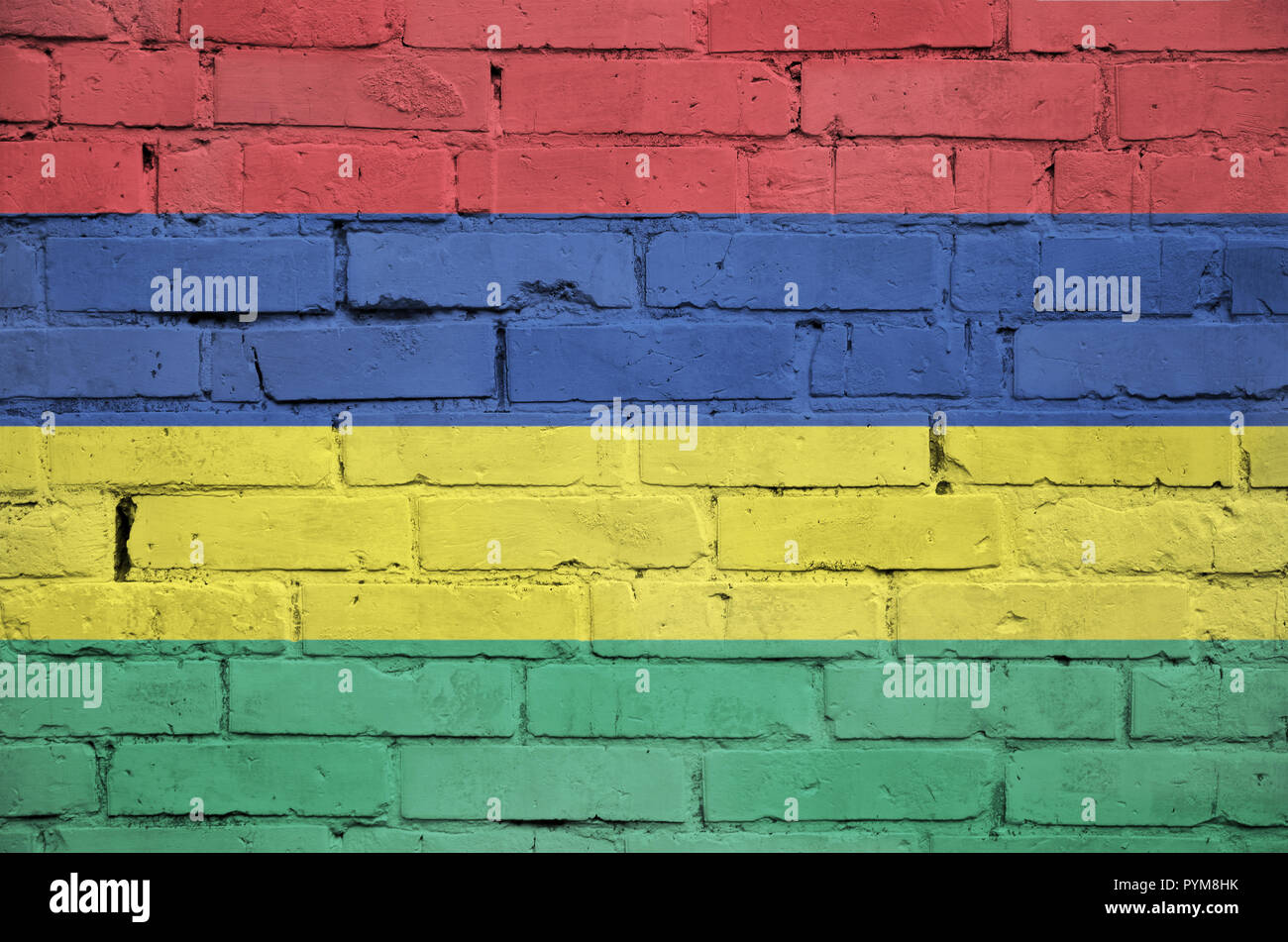 Mauritius flag is painted onto an old brick wall Stock Photo - Alamy