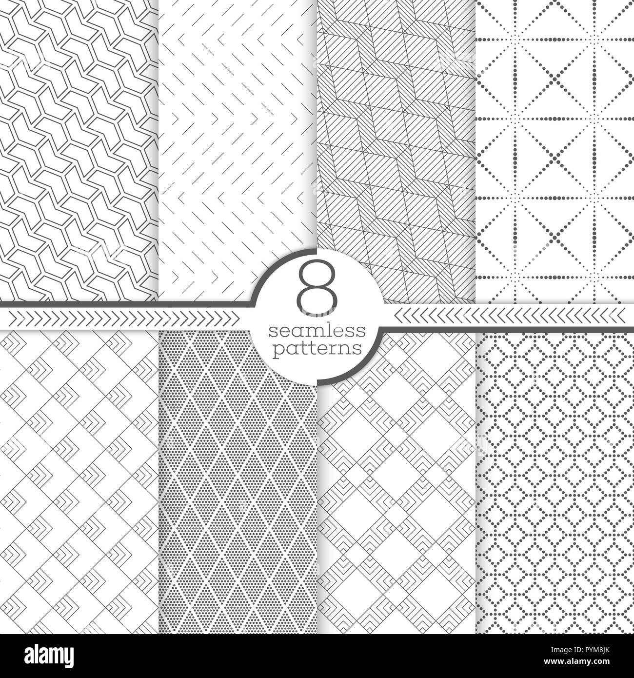 Set of eight seamless patterns. Modern stylish textures. Regularly ...