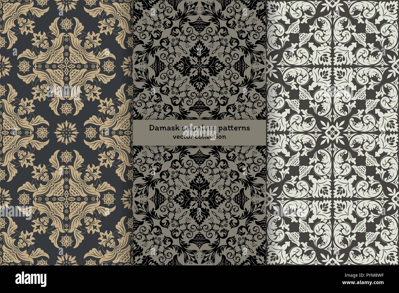 Vector seamless pattern. Set of luxury elegant Damask textures ...