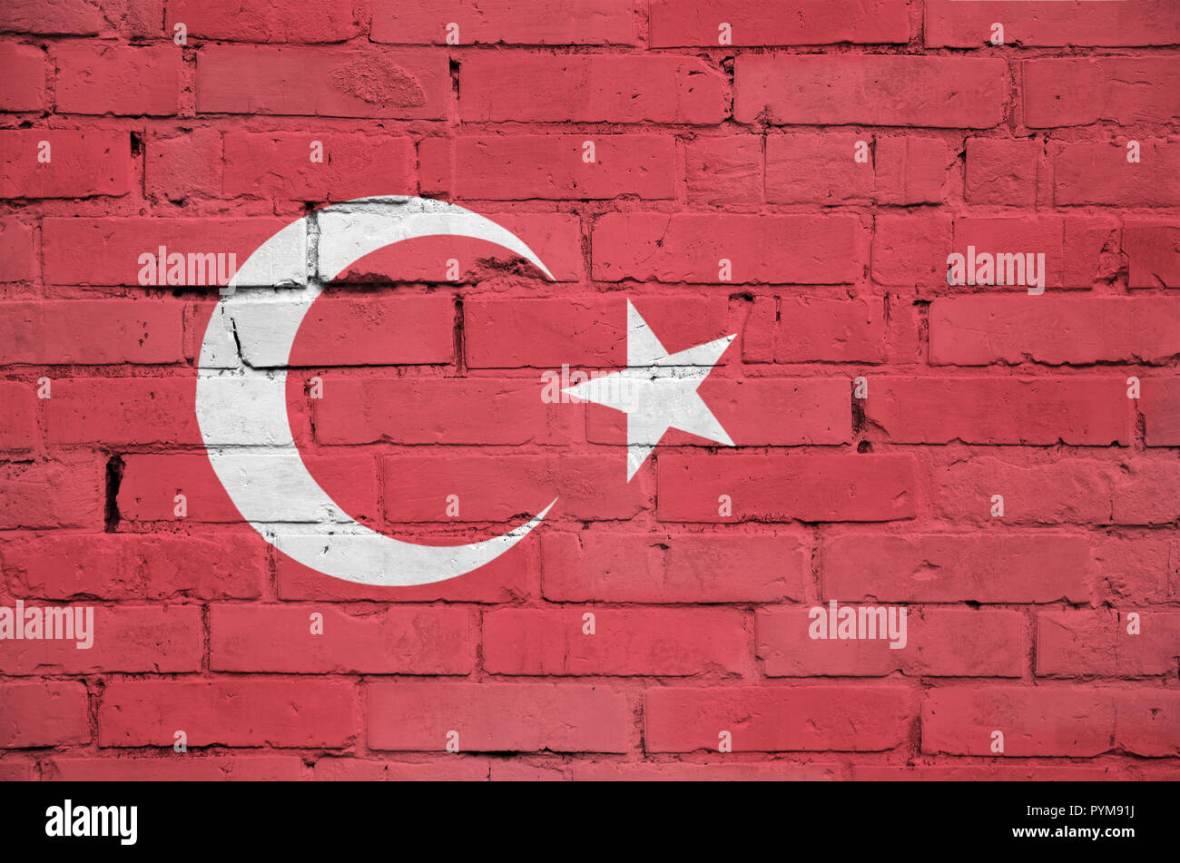 Turkey flag is painted onto an old brick wall Stock Photo - Alamy