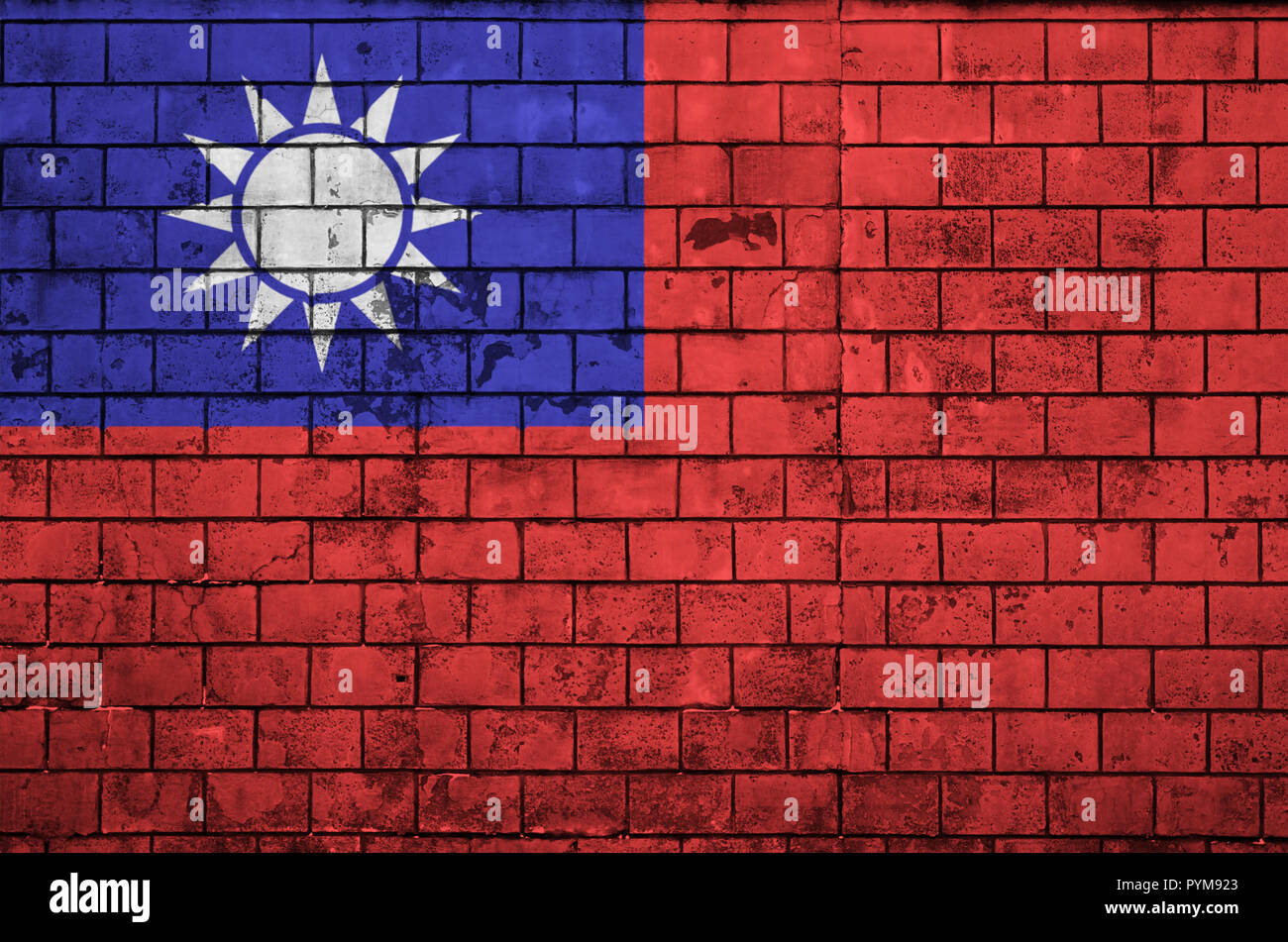 Taiwan flag is painted onto an old brick wall Stock Photo - Alamy