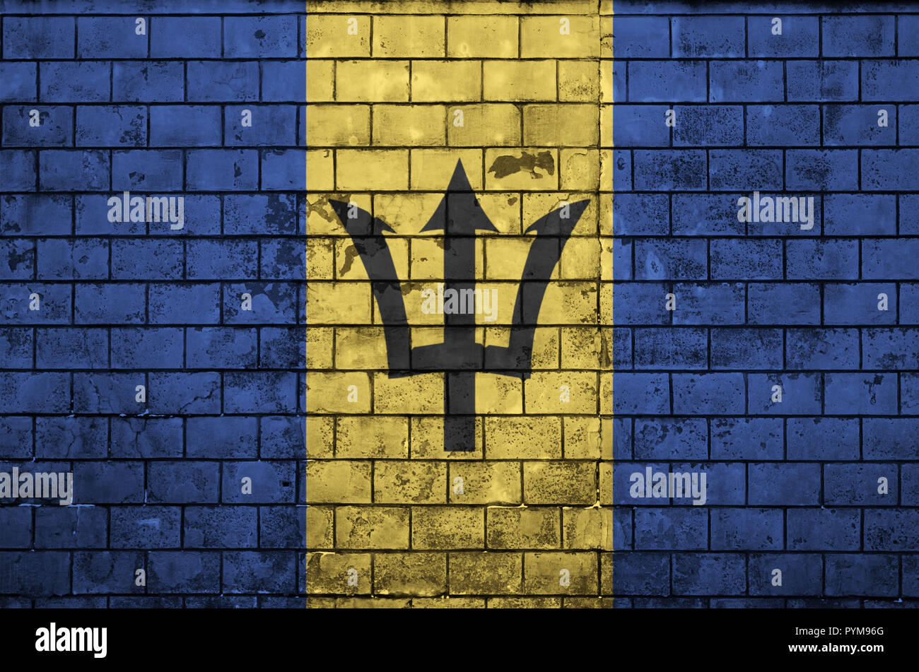 Barbados flag is painted onto an old brick wall Stock Photo - Alamy
