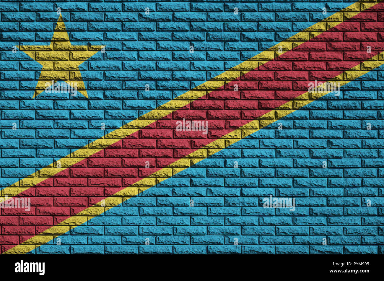 Democratic Republic of the Congo flag is painted onto an old brick wall ...