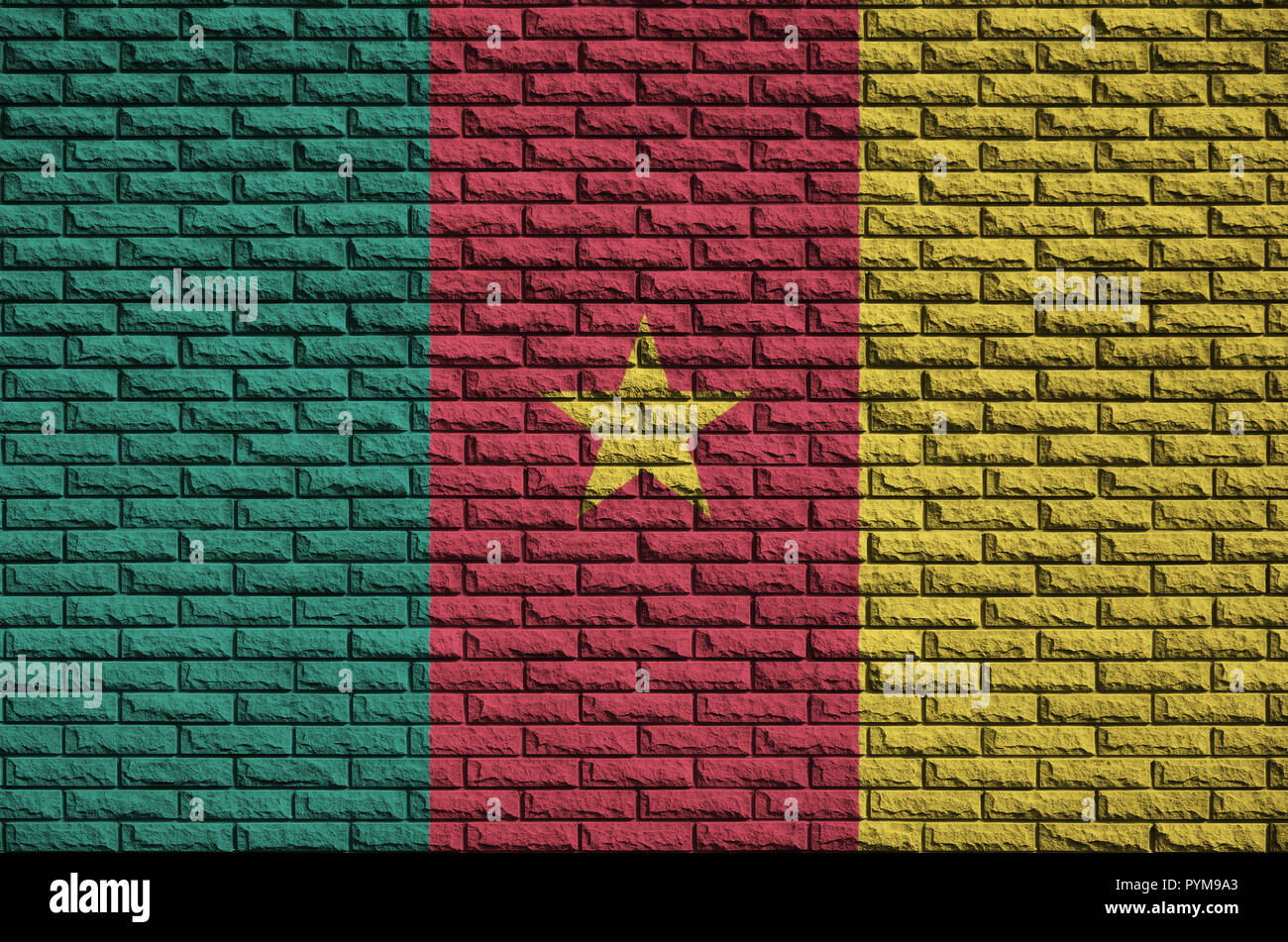 Cameroon flag is painted onto an old brick wall Stock Photo - Alamy