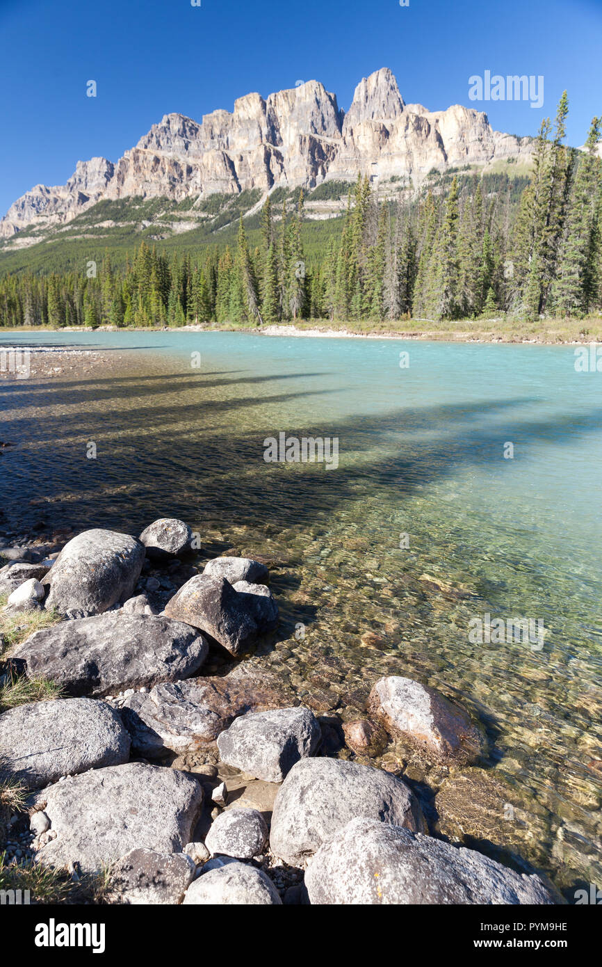 Castle Mountain and Bow River, Alberta, Canada Stock Photo - Alamy