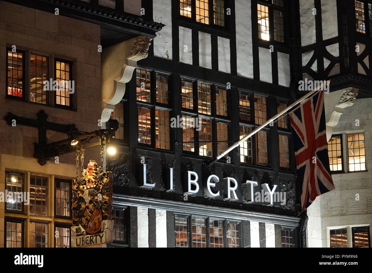 Liberty Department Store exterior by night, London, England Stock Photo ...