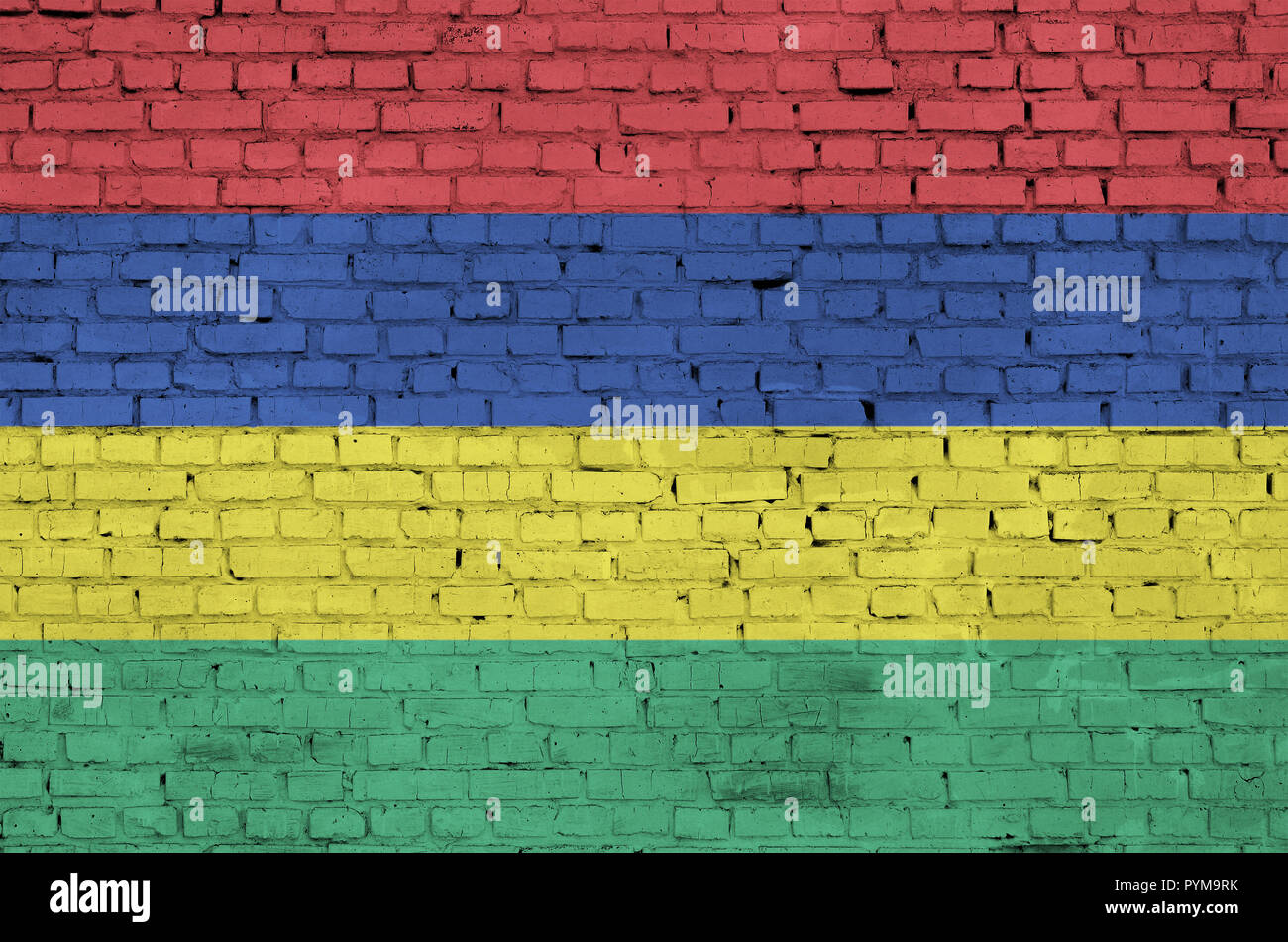 Mauritius flag is painted onto an old brick wall Stock Photo - Alamy