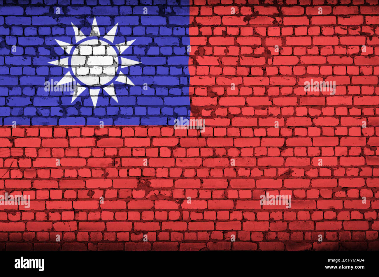 Taiwan flag is painted onto an old brick wall Stock Photo - Alamy