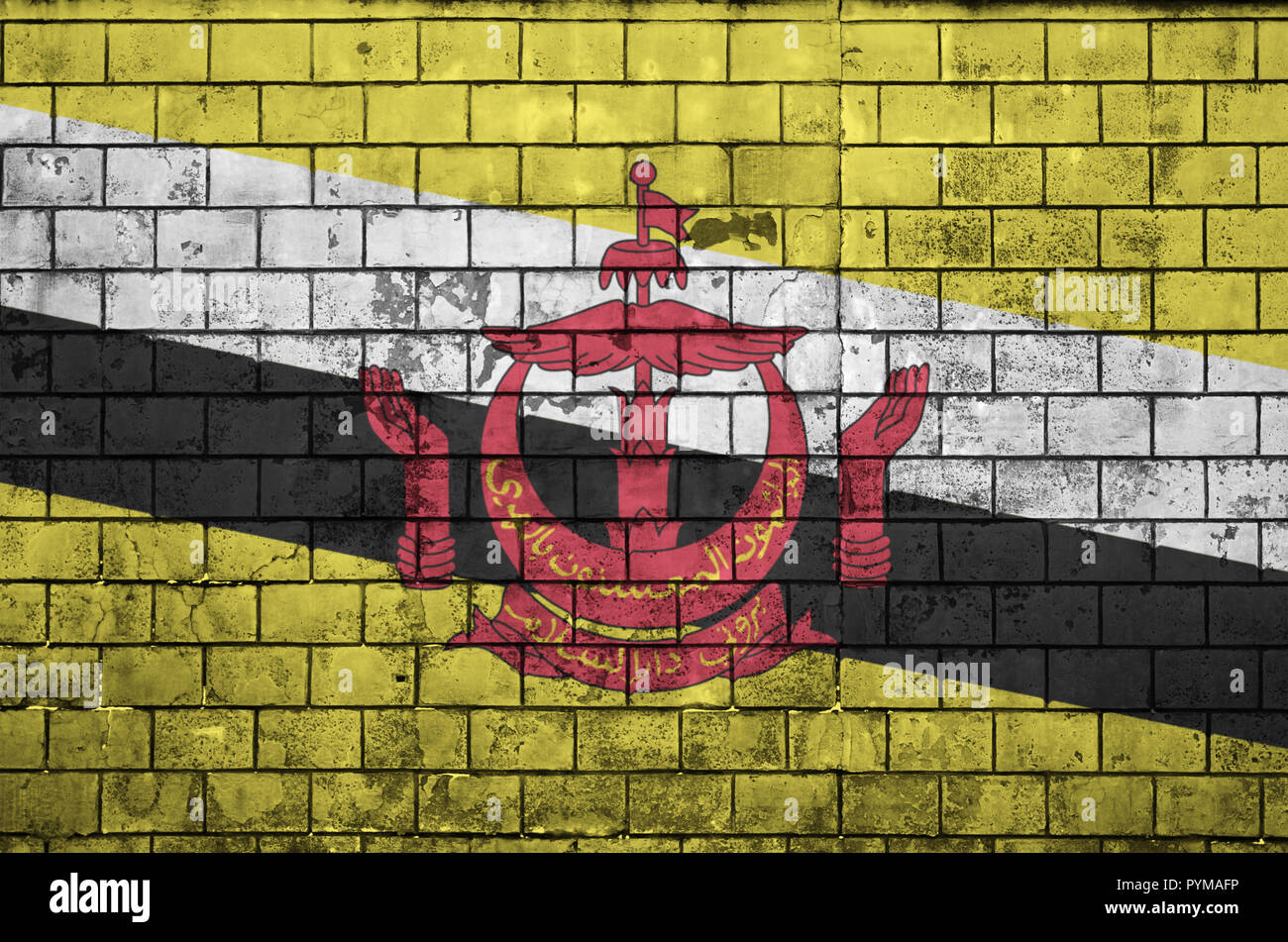 Brunei Darussalam flag is painted onto an old brick wall Stock Photo ...