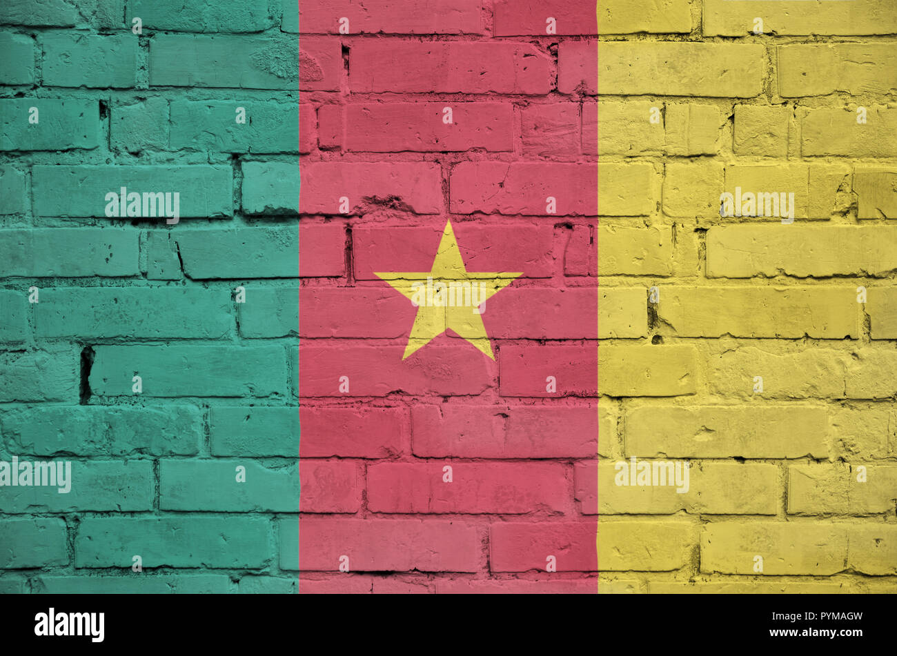 Cameroon flag is painted onto an old brick wall Stock Photo - Alamy
