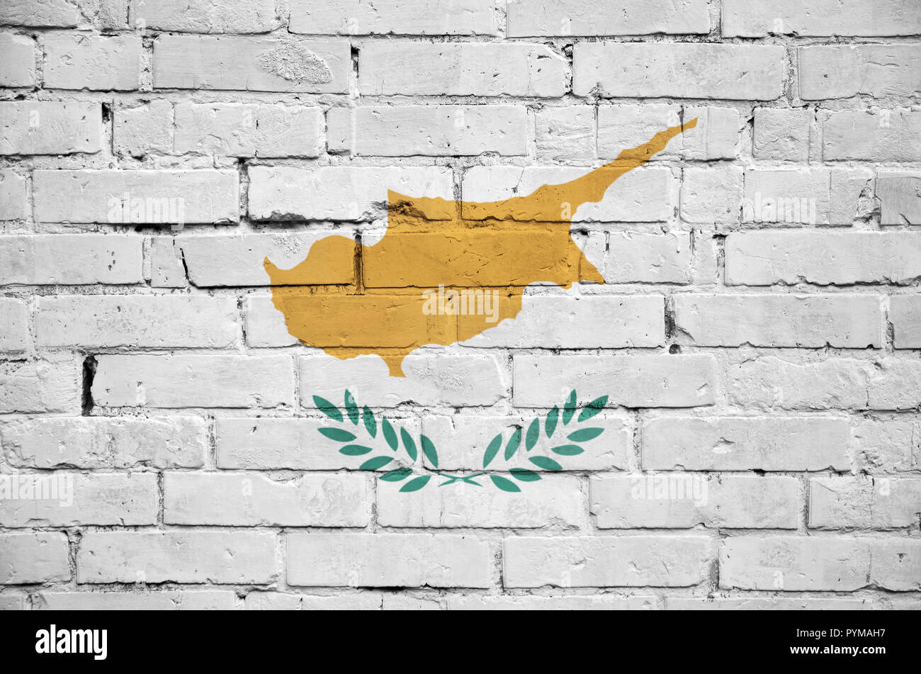 Cyprus flag is painted onto an old brick wall Stock Photo - Alamy