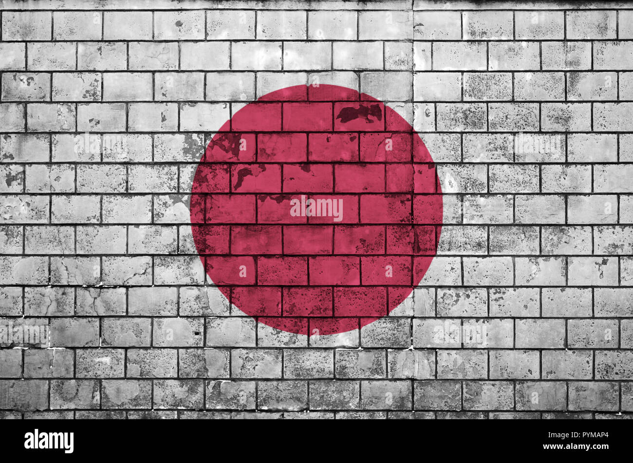 Japan flag is painted onto an old brick wall Stock Photo - Alamy