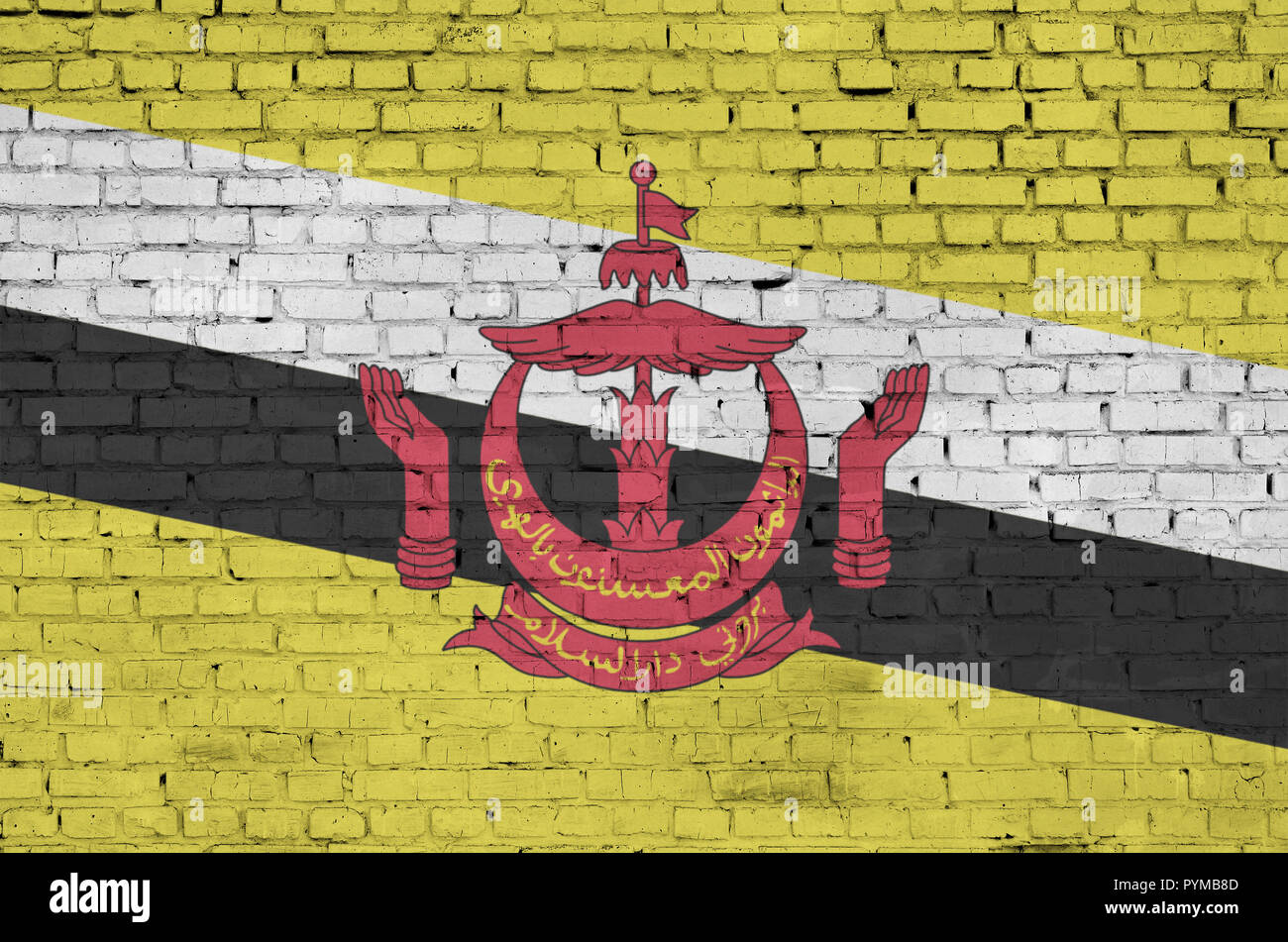 Brunei Darussalam flag is painted onto an old brick wall Stock Photo ...
