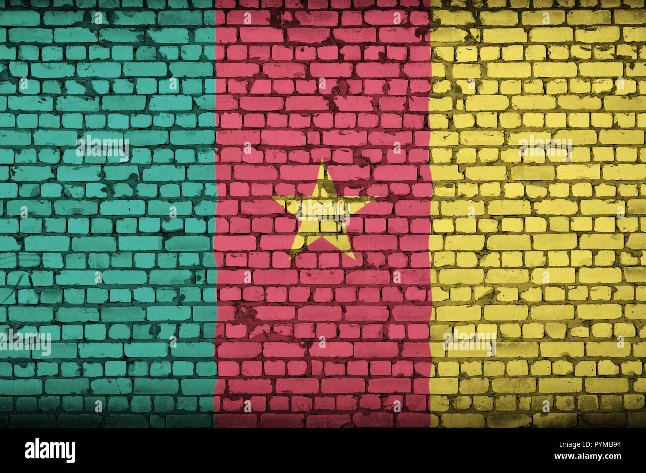 Cameroon flag is painted onto an old brick wall Stock Photo - Alamy