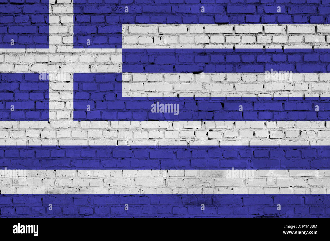 Greece flag is painted onto an old brick wall Stock Photo - Alamy