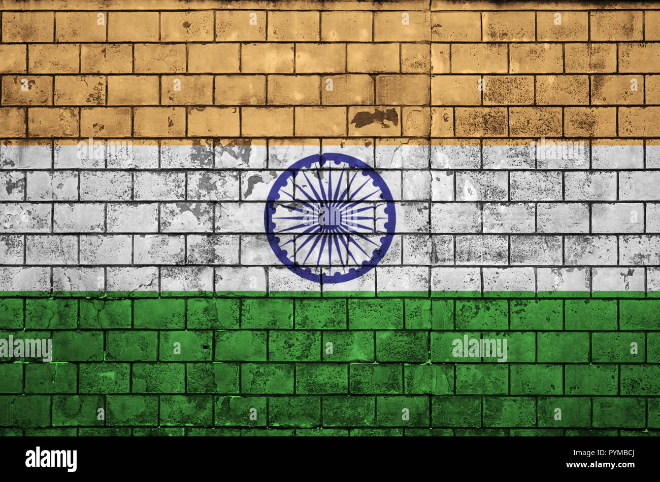 India flag is painted onto an old brick wall Stock Photo - Alamy