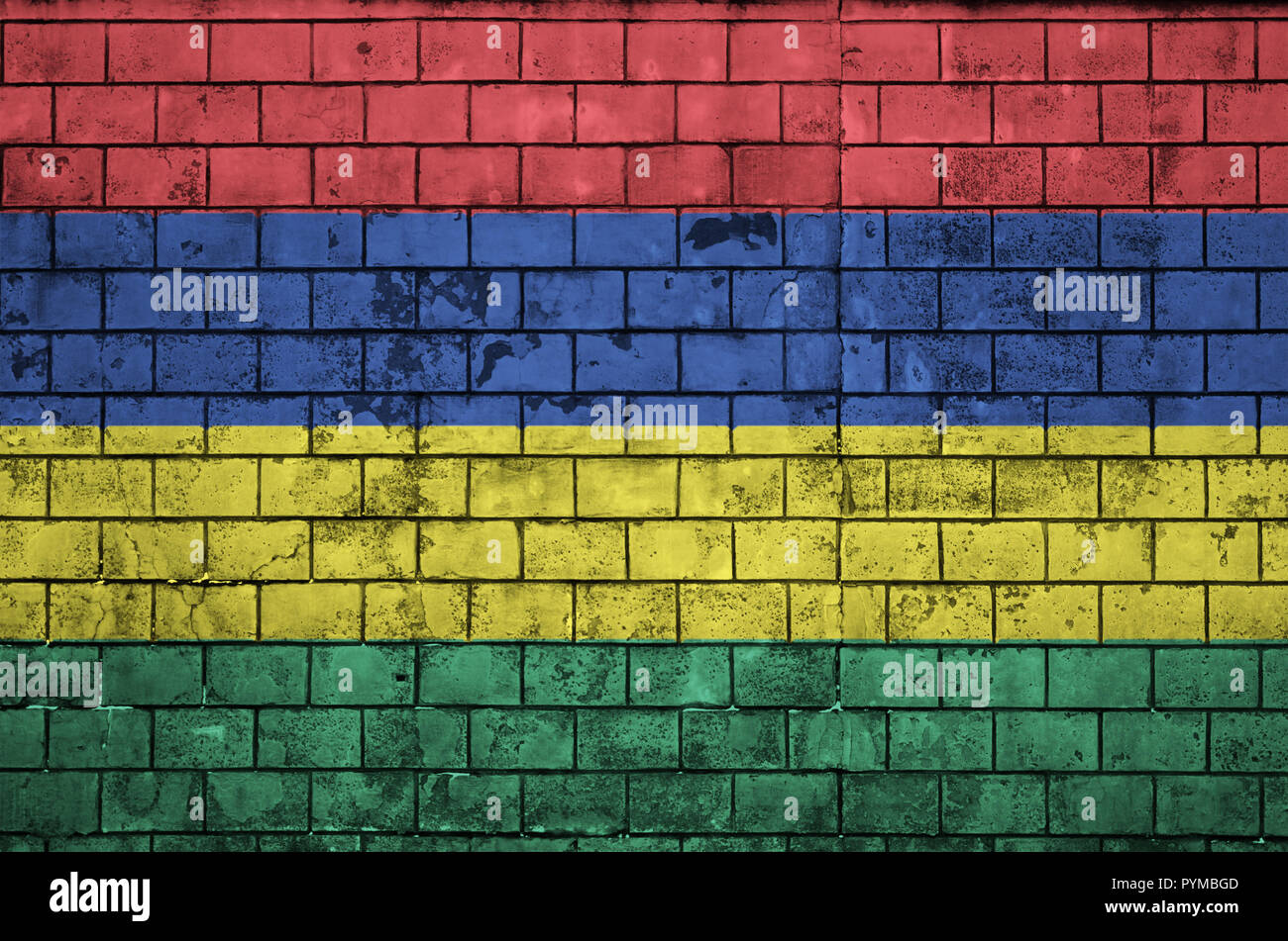 Mauritius flag is painted onto an old brick wall Stock Photo - Alamy