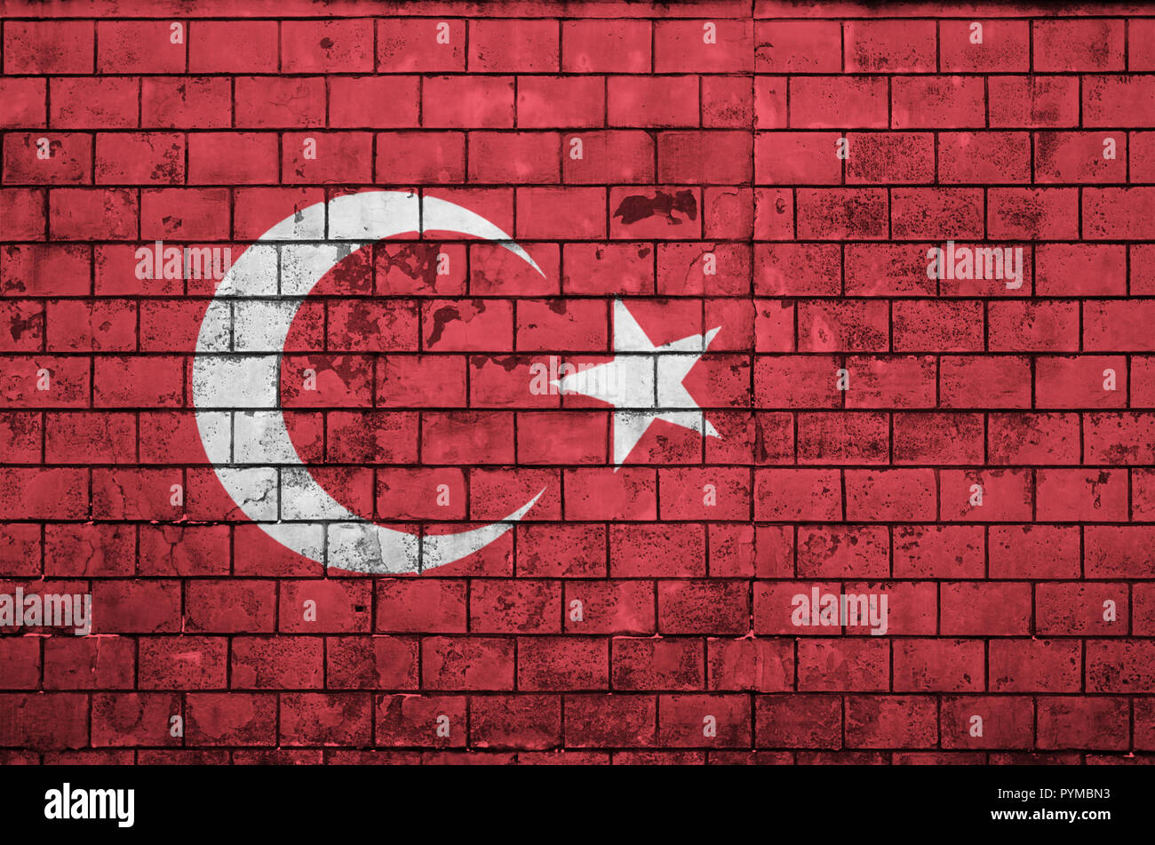 Turkey flag is painted onto an old brick wall Stock Photo - Alamy