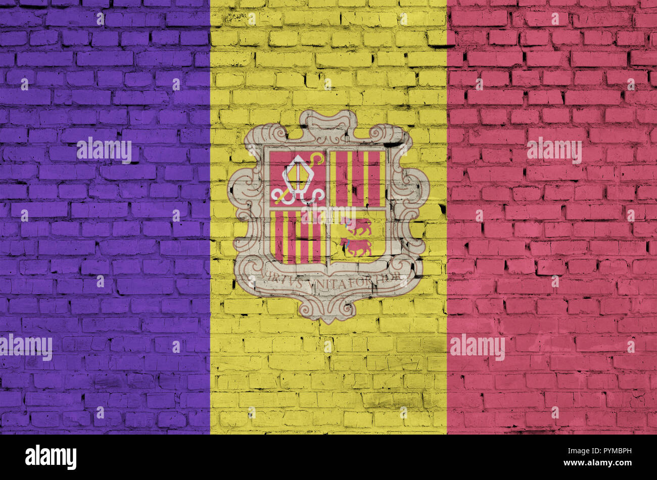 Andorra flag is painted onto an old brick wall Stock Photo - Alamy