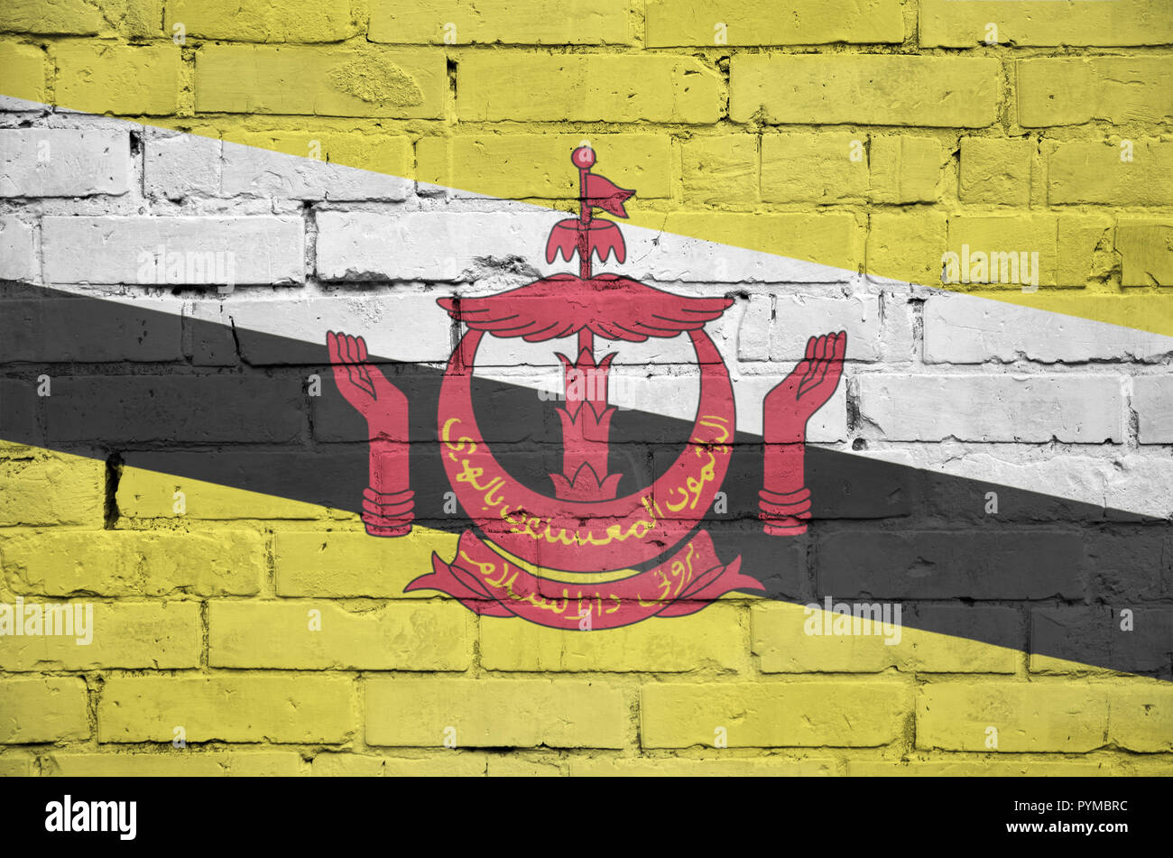 Brunei Darussalam flag is painted onto an old brick wall Stock Photo ...