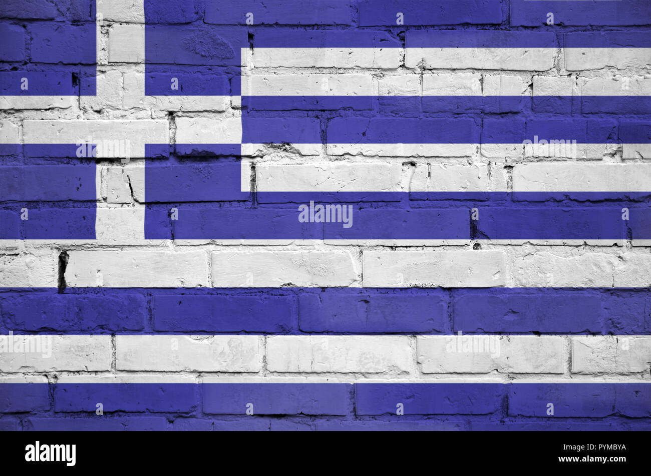 Greece flag is painted onto an old brick wall Stock Photo - Alamy